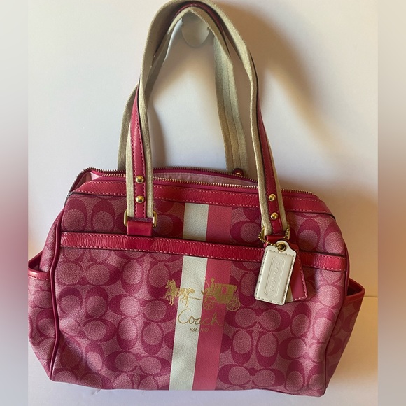 Bags | Coach Bright Pink Logo Satchel With Outside Pockets | Poshmark